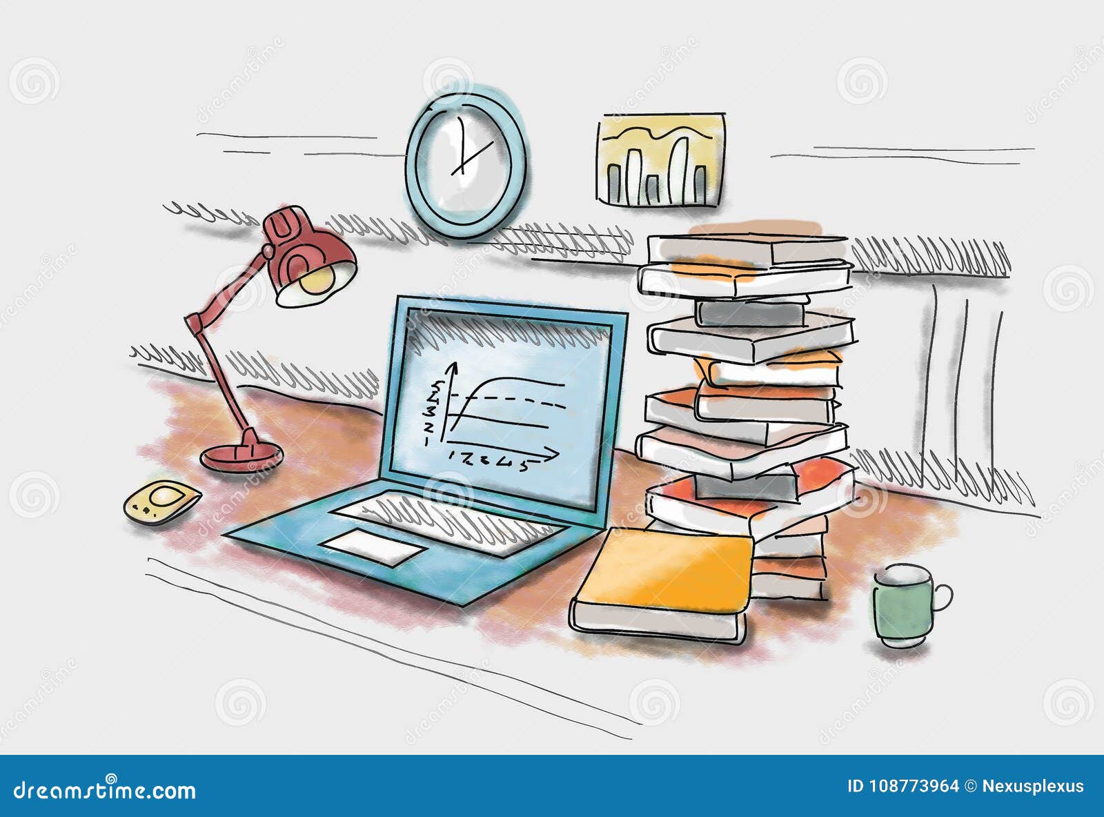 Drawn Image of Work Table with Objects Stock Illustration ...