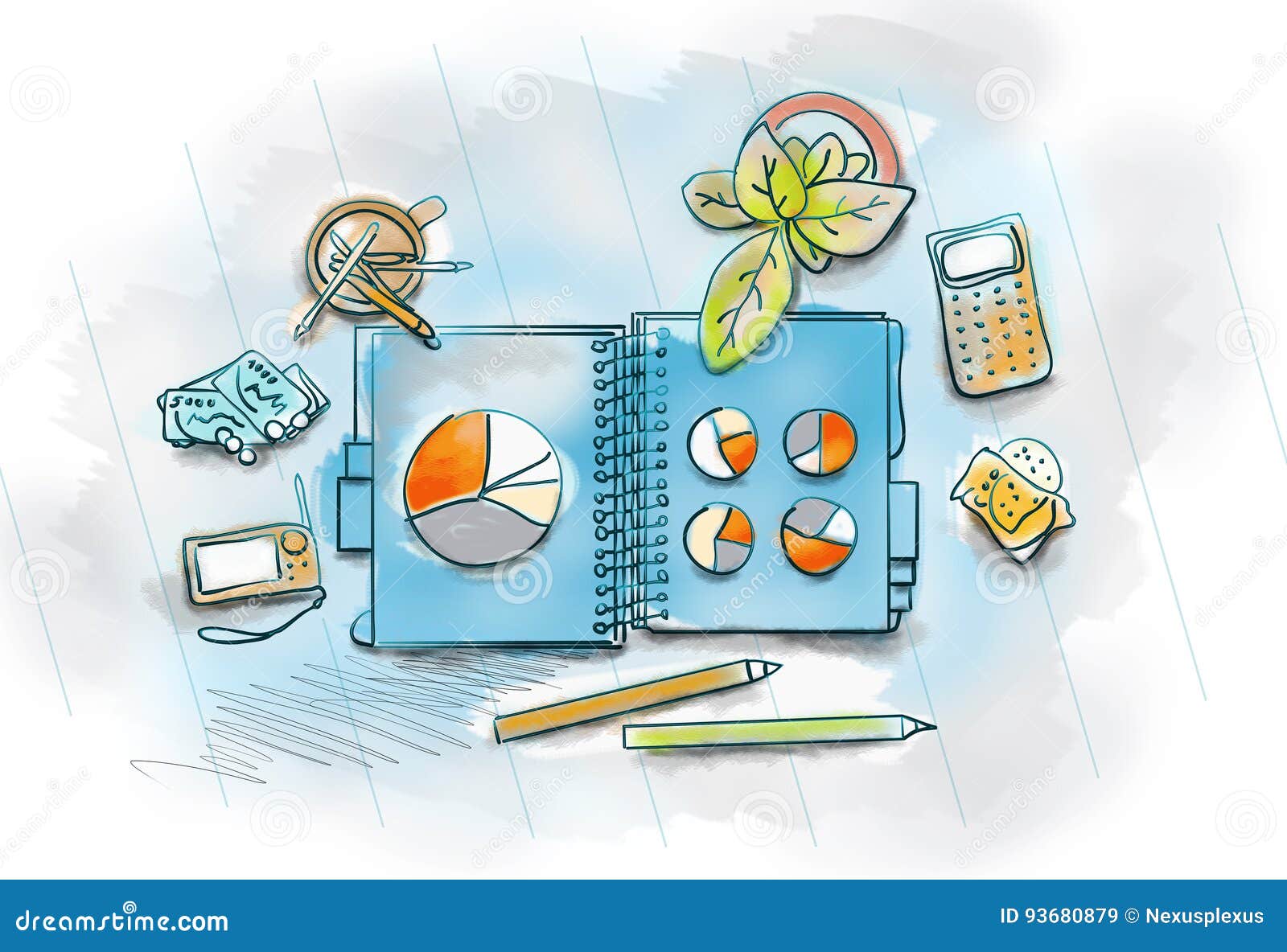 Drawn Image of Work Table with Objects Stock Illustration ...