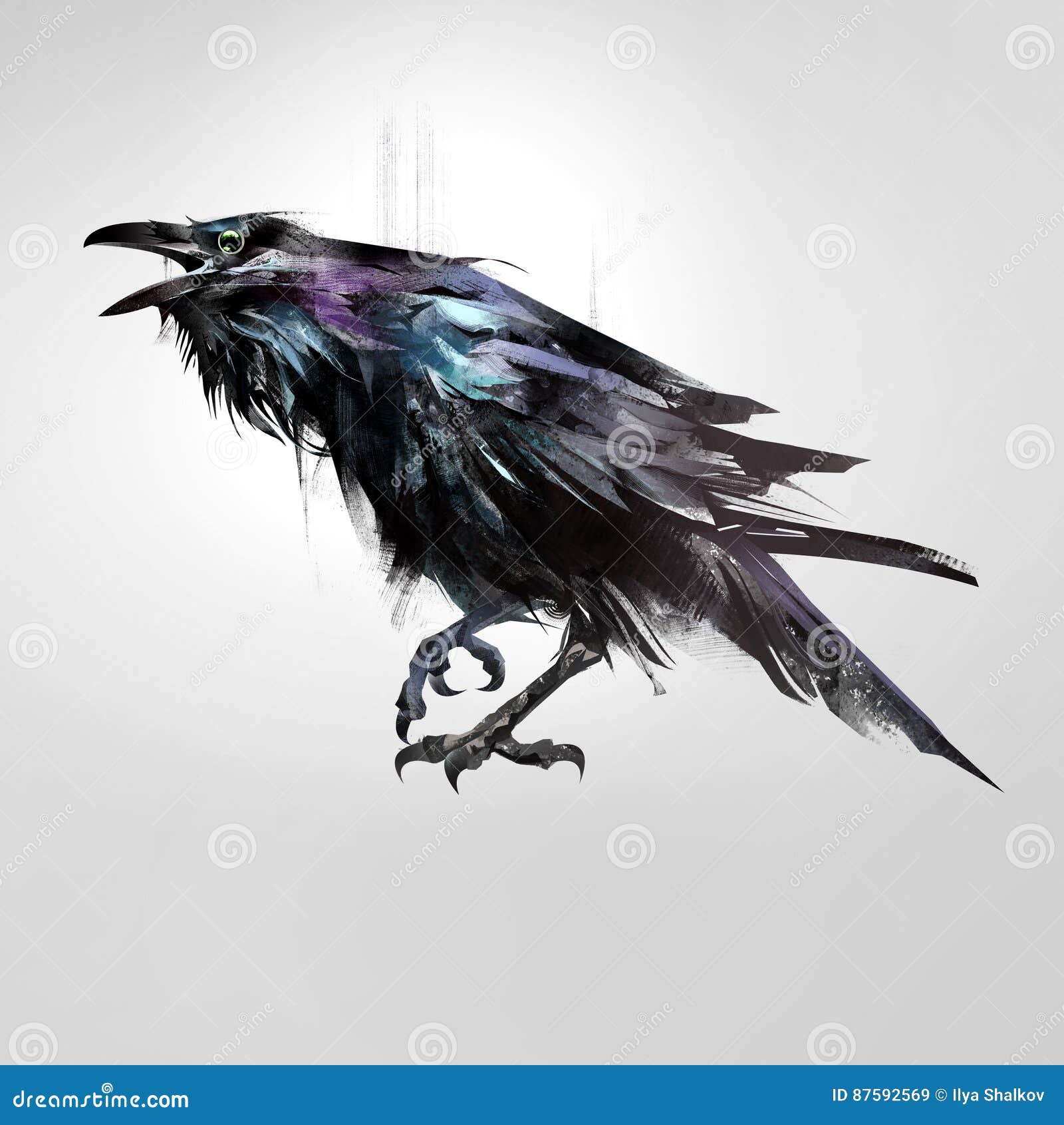 Drawn Isolated Colored Bird Sitting Raven Stock Illustration ...