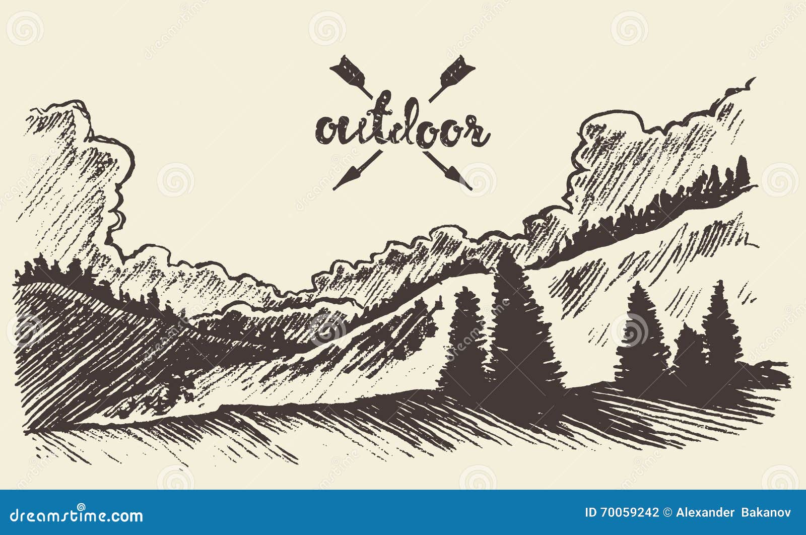 Drawn Landscape Forest Clouds Vector Illustration Stock Vector ...