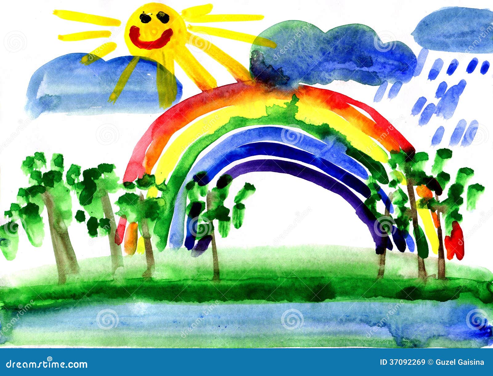 Drawn Landscape with Rainbow Stock Illustration - Illustration of smile ...