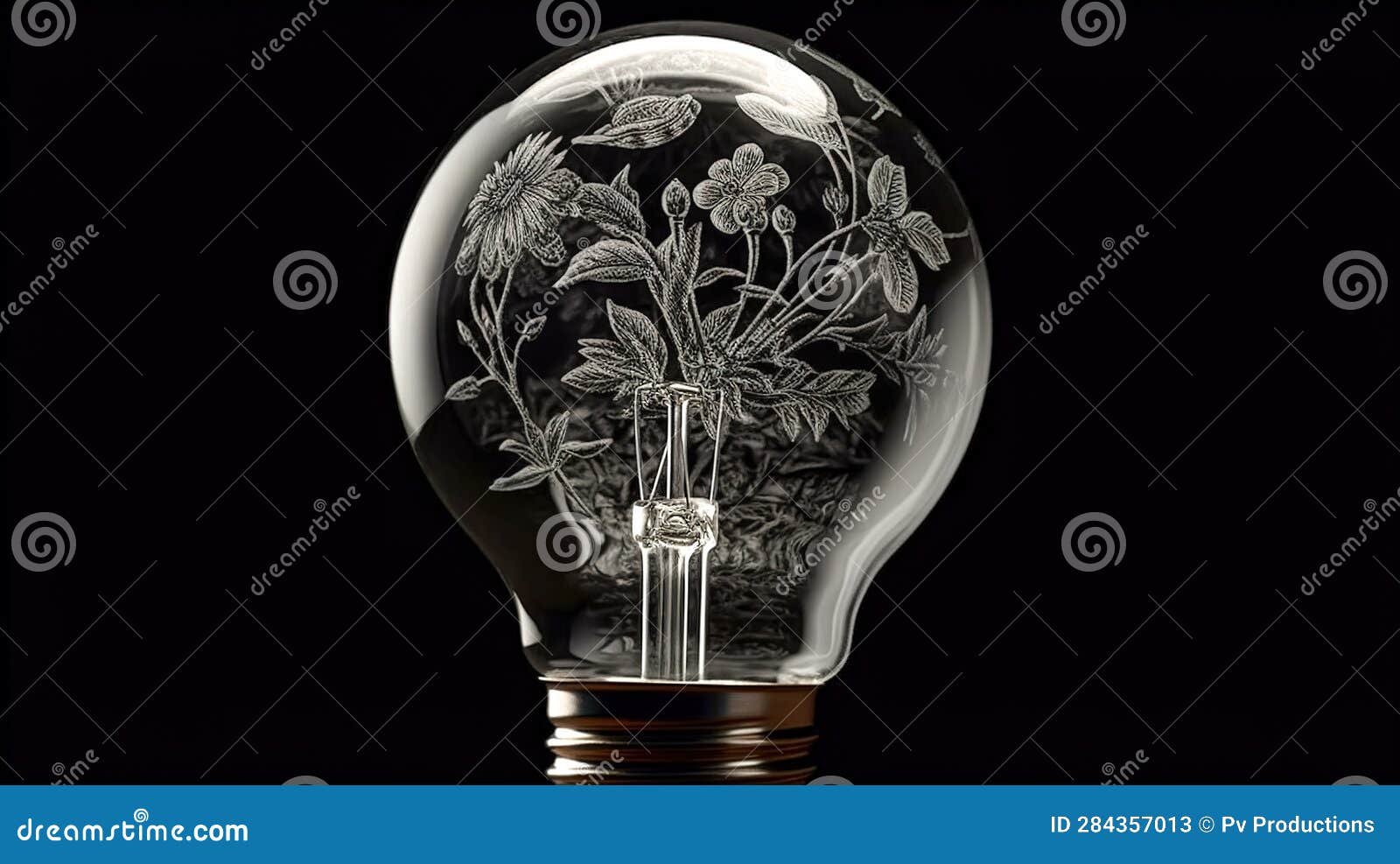 Drawn Light Bulb and Floral Elements Inside, Generative AI. Stock ...