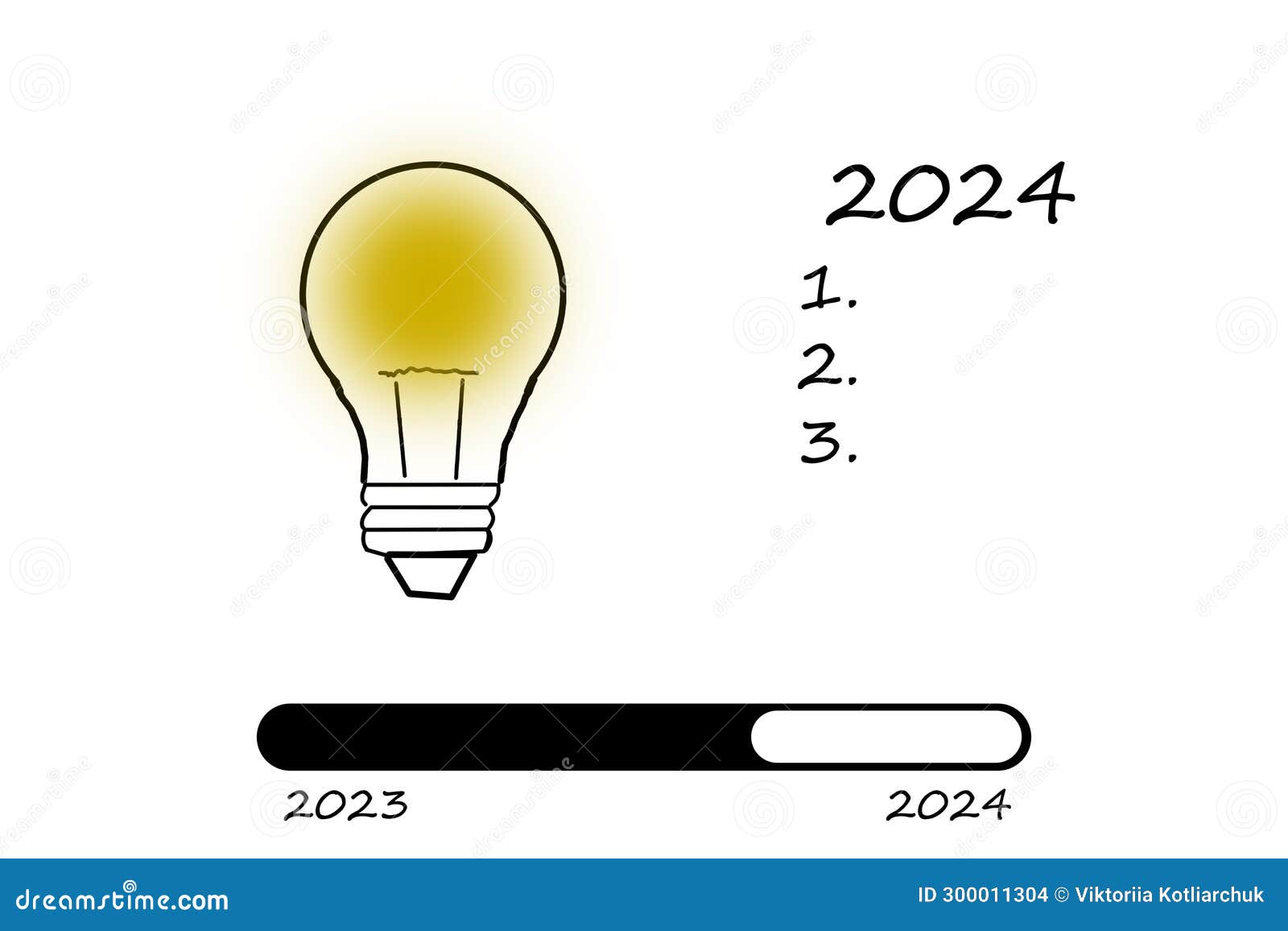 Drawn Light Bulb And 2024 And Numbers For Notes 123 And A Line With The ...