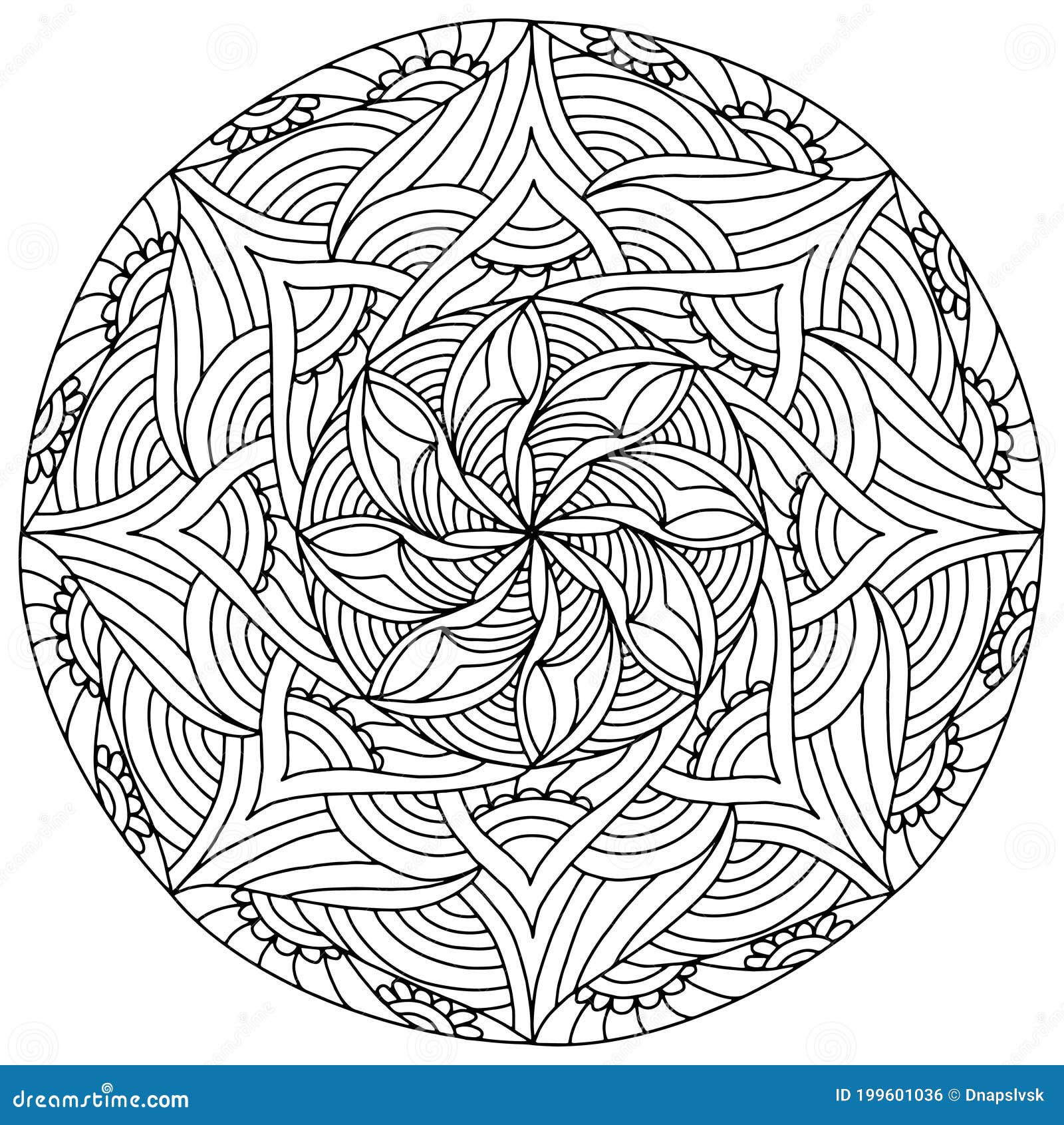 Drawn Mandala with Linear Abstract Ornaments on a White Background for ...
