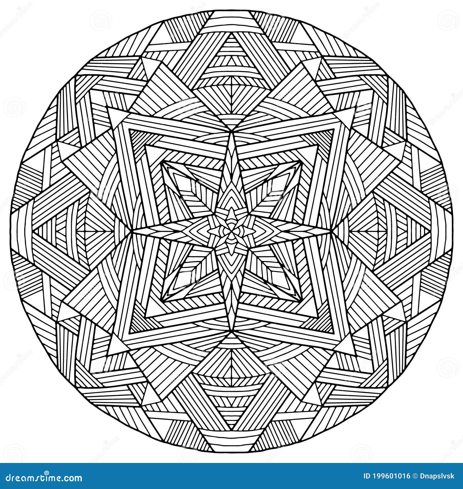 Drawn Mandala with Linear Ornaments and Abstract Figures on a White ...