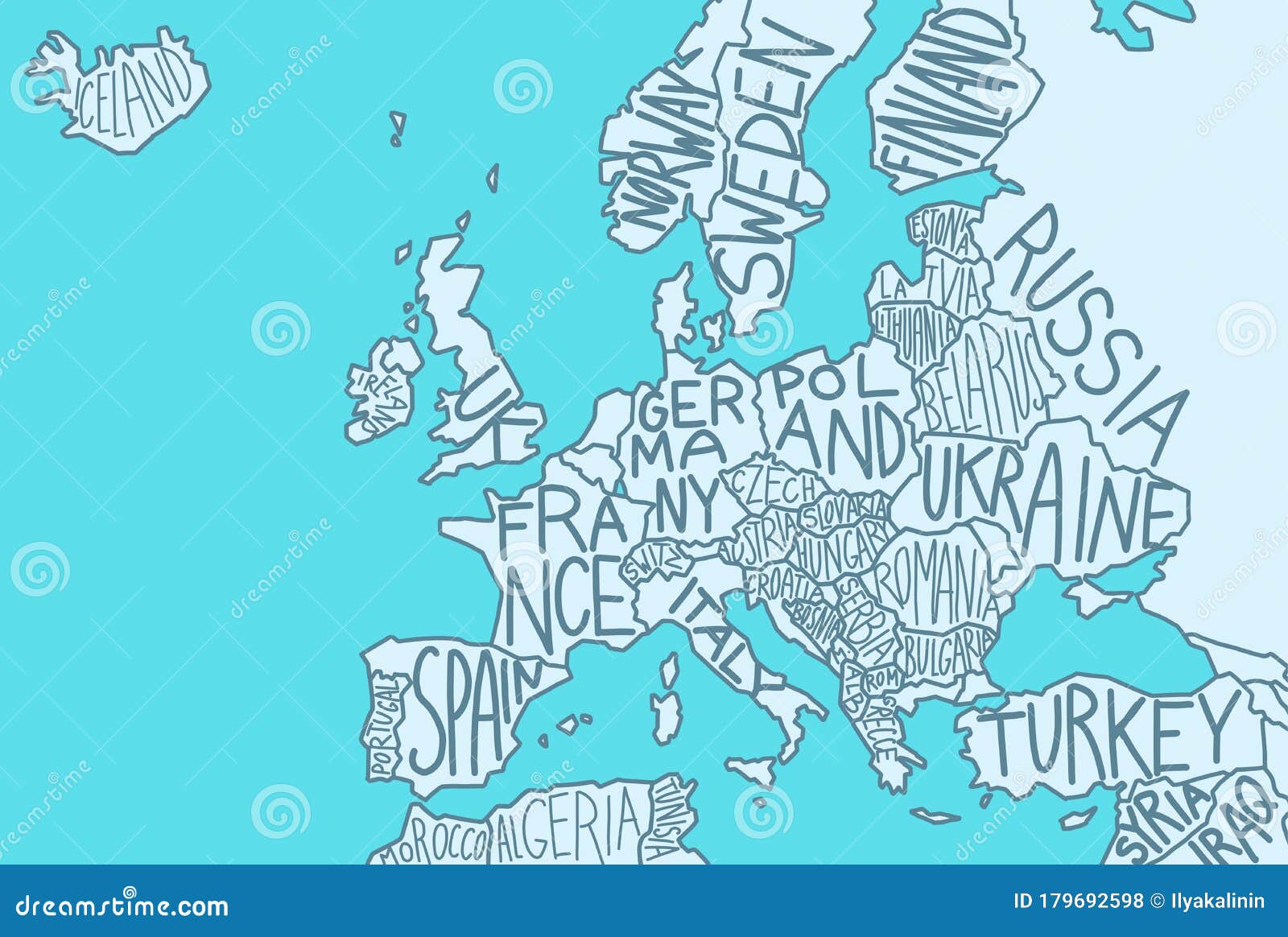 Drawn Map of Europe with Country Names. European Union. Vector Line ... Drawn Map of Europe with Country Names. European Union. Vector Line ...