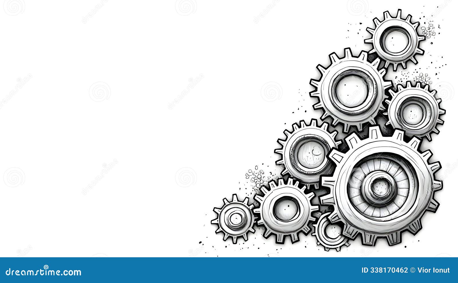 Drawn Mechanism Wheels Abstract Black and White Background Stock ...