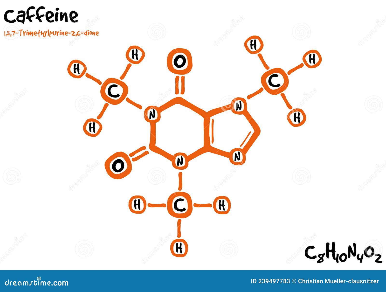 Drawn Molecule and Formula of Caffeine Stock Vector - Illustration of ...