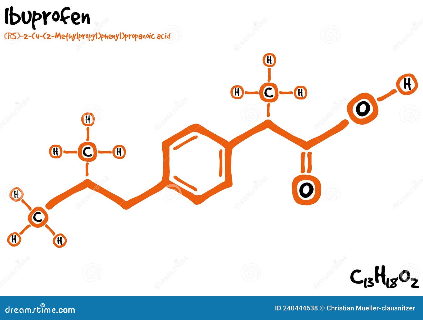 Drawn Molecule and Formula of Ibuprofen Stock Vector - Illustration of ...