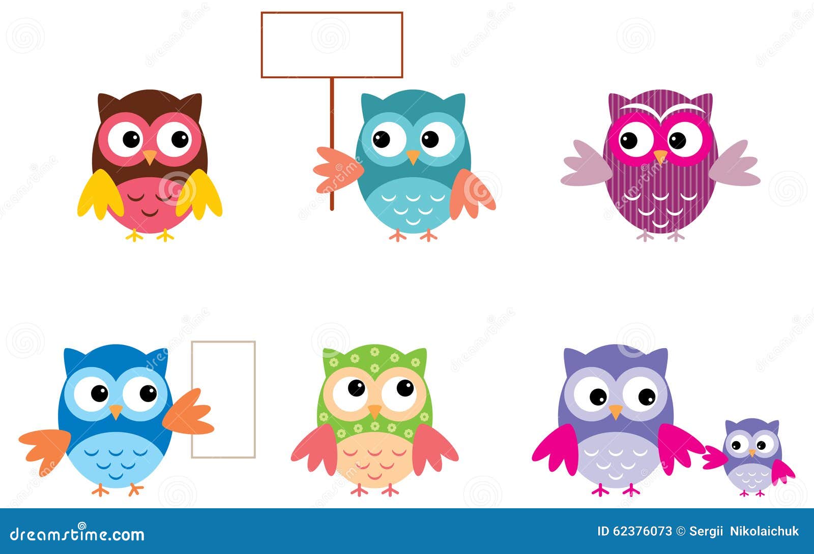Set Of Owls In Different Positions. Vector Monochrome Illustrations ...