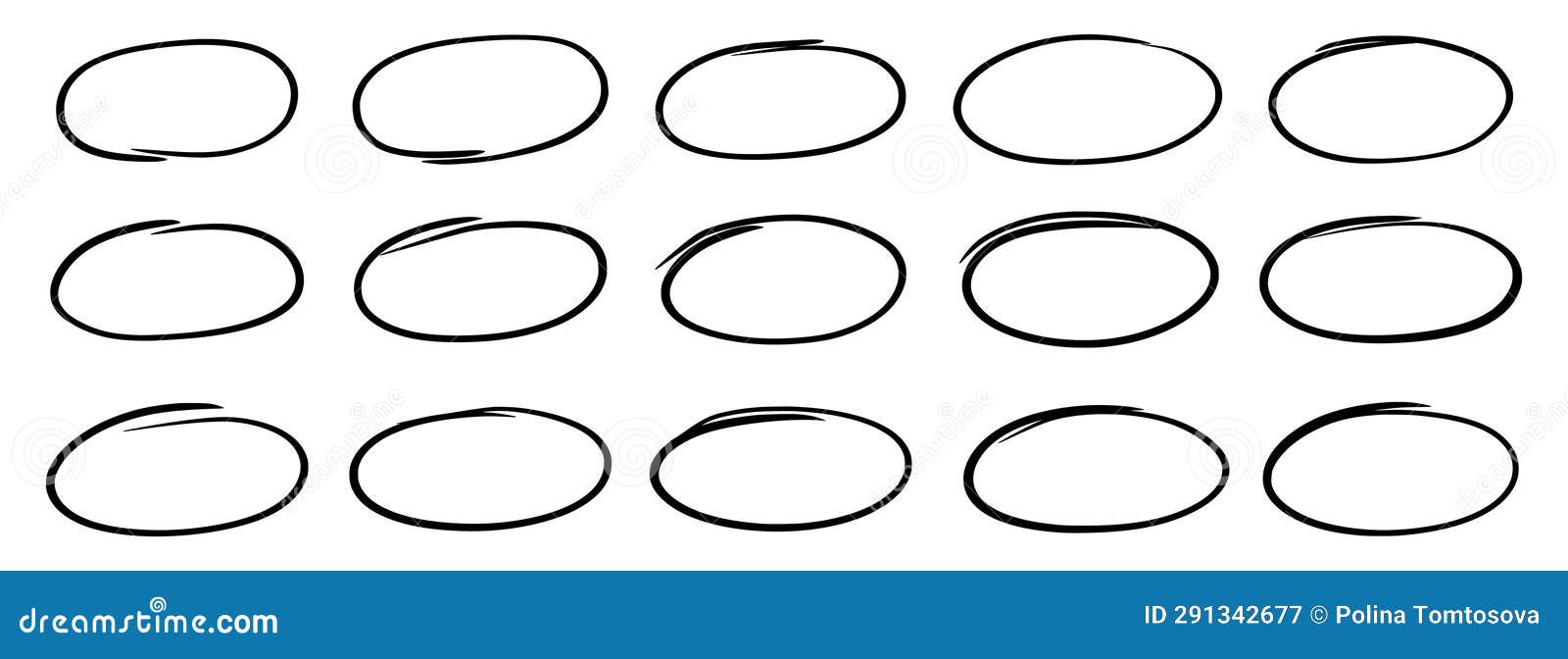 Drawn Pen Line Oval Set. Hand Drawn Marker Stroke Style Doodle Oval ...