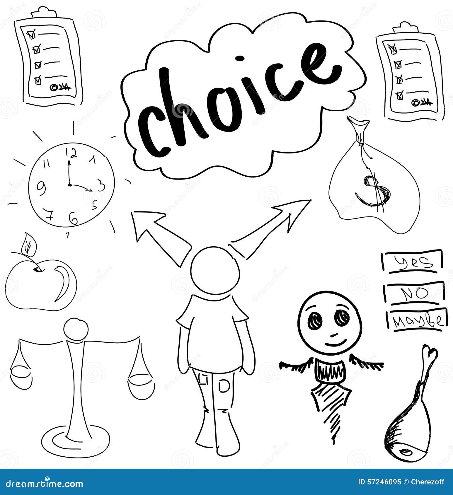 Drawn person making choice stock vector. Illustration of scales - 57246095