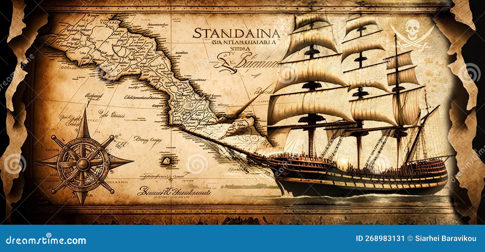 Drawn Pirate Old Treasure Map Stock Illustration - Illustration of hunt ...