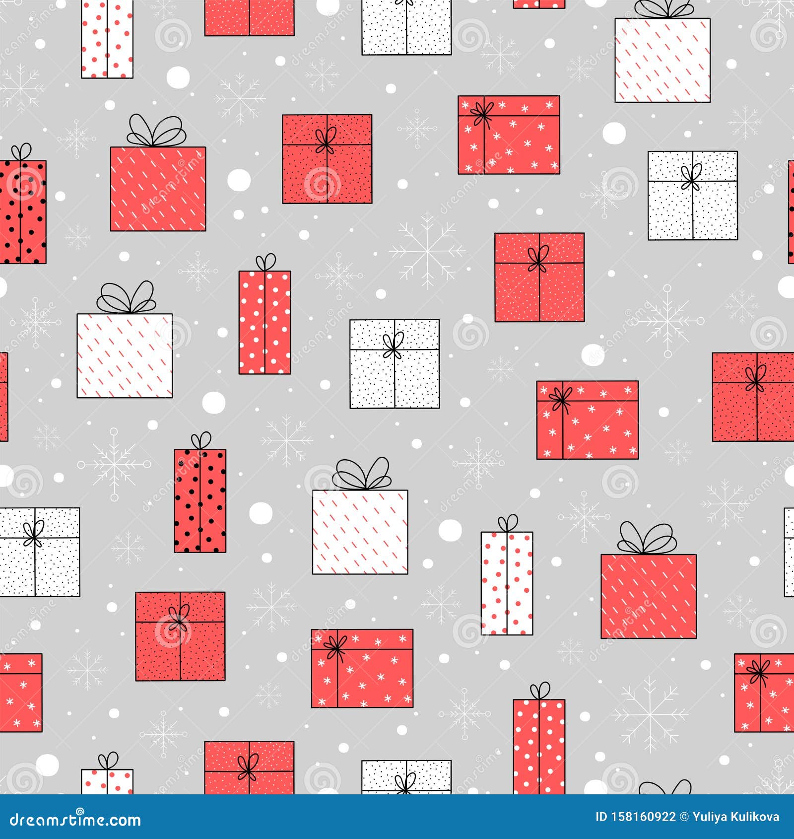 Drawn Seamless Pattern with Gift Red and White Boxes. Stock Vector ...