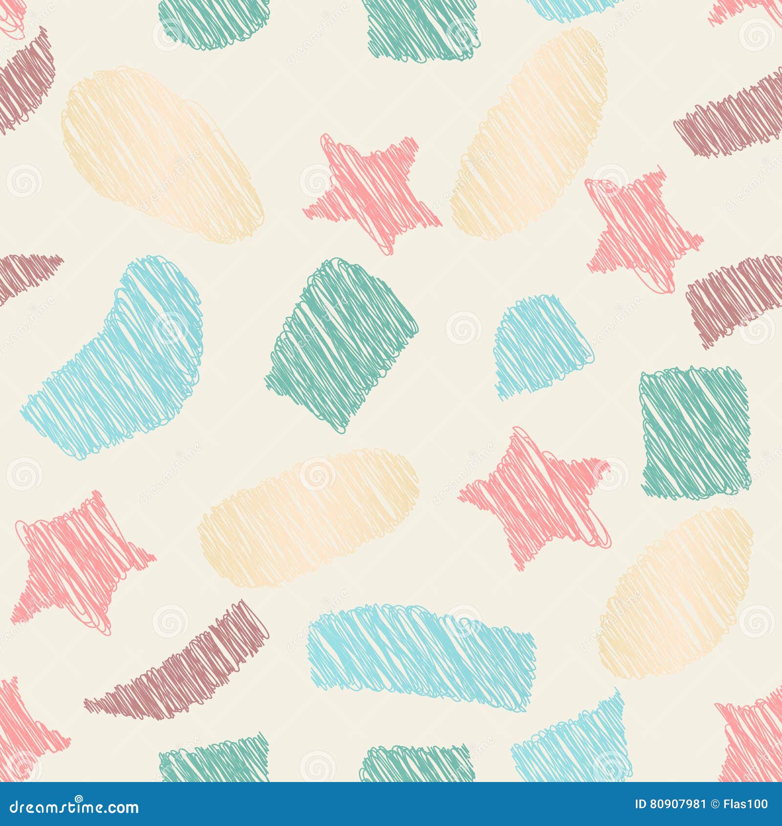 Drawn Seamless Scribble Stars, Oval, Rectangle Shapes Pattern. Abstract ...