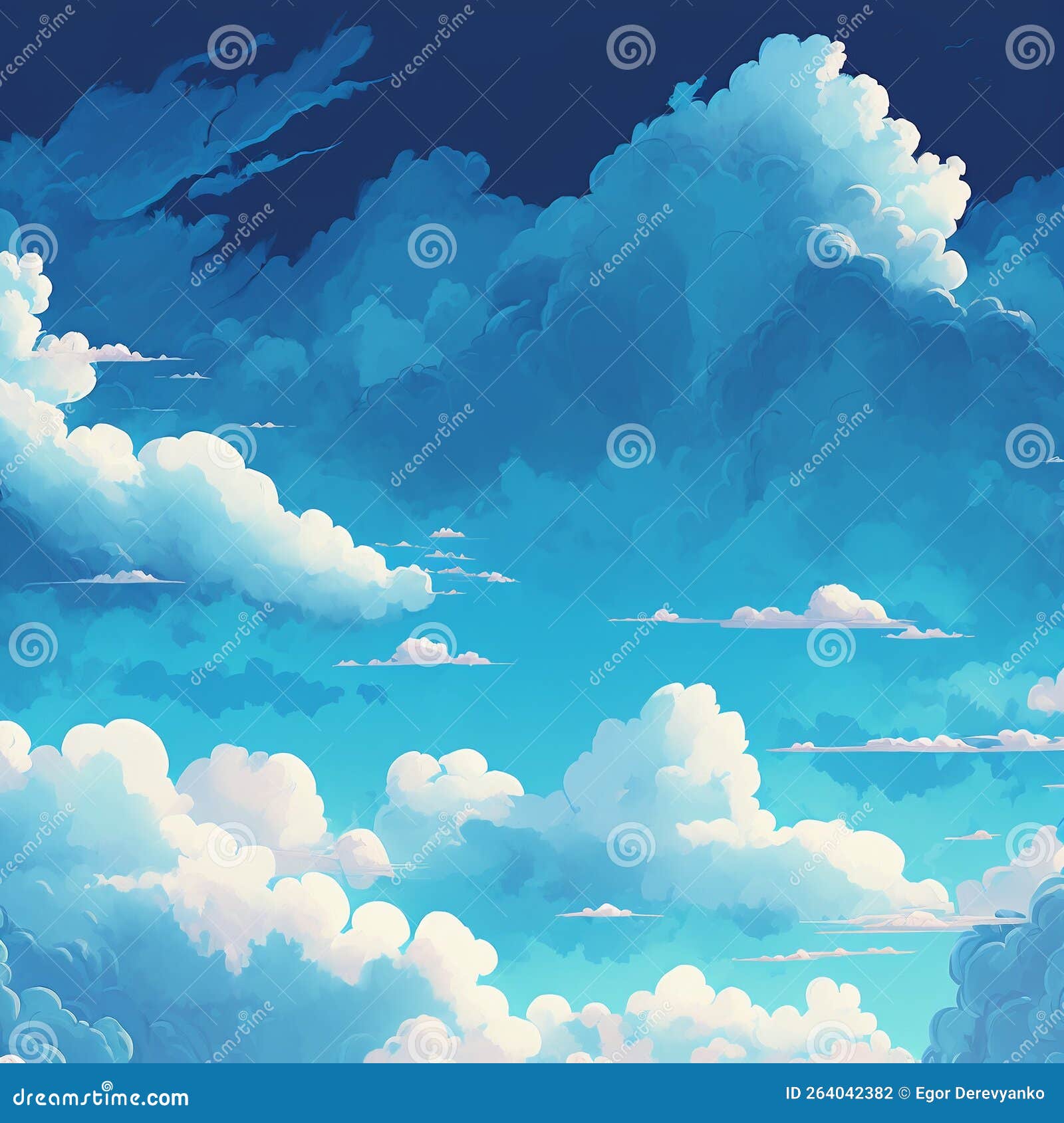 Drawn sky with clouds stock illustration. Illustration of view - 264042382