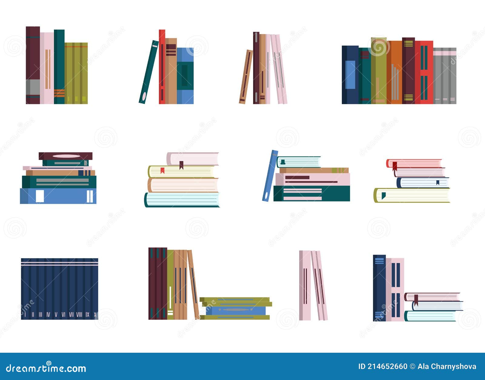 Drawn Stickers of Books in Different Positions and Quantities. Isolated ...