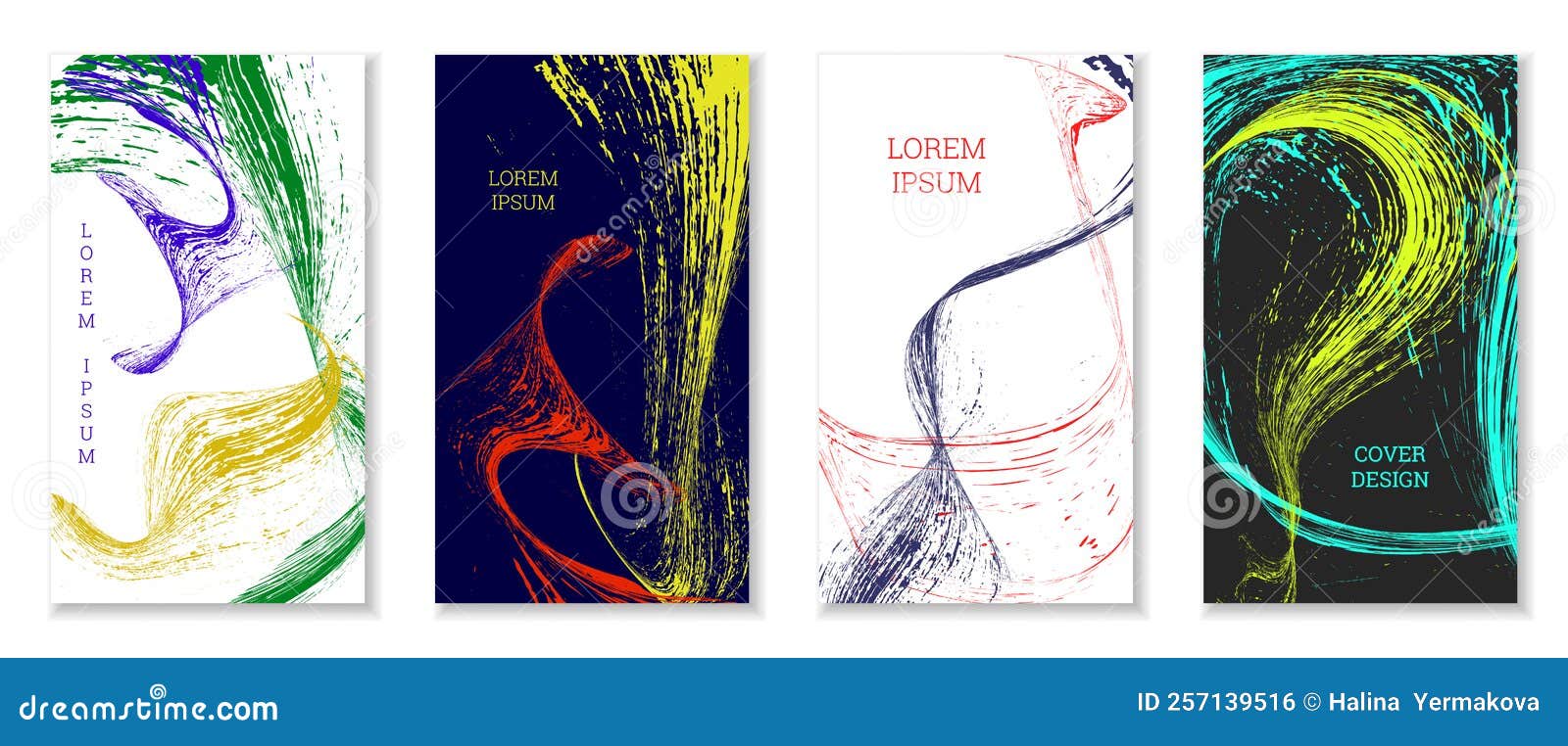 Drawn Strokes, Waves. Abstract Cover. Set of 4 Covers, Vector. Stock ...