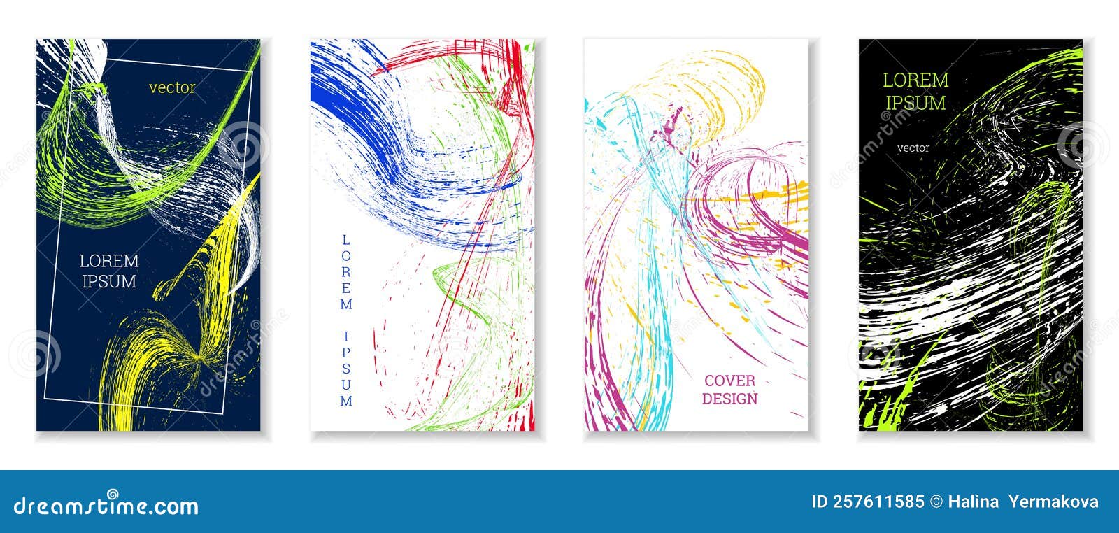 Drawn Strokes, Waves. Abstract Cover. Set of 4 Covers, Vector. Stock ...
