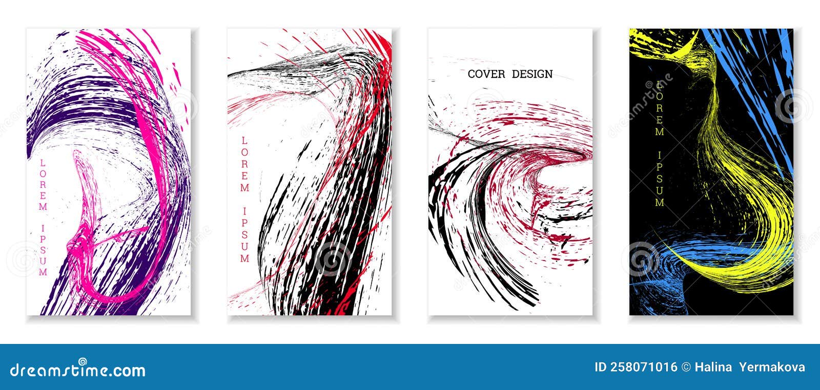 Drawn Strokes, Waves. Abstract Cover. Set of 4 Covers, Vector. Stock ...