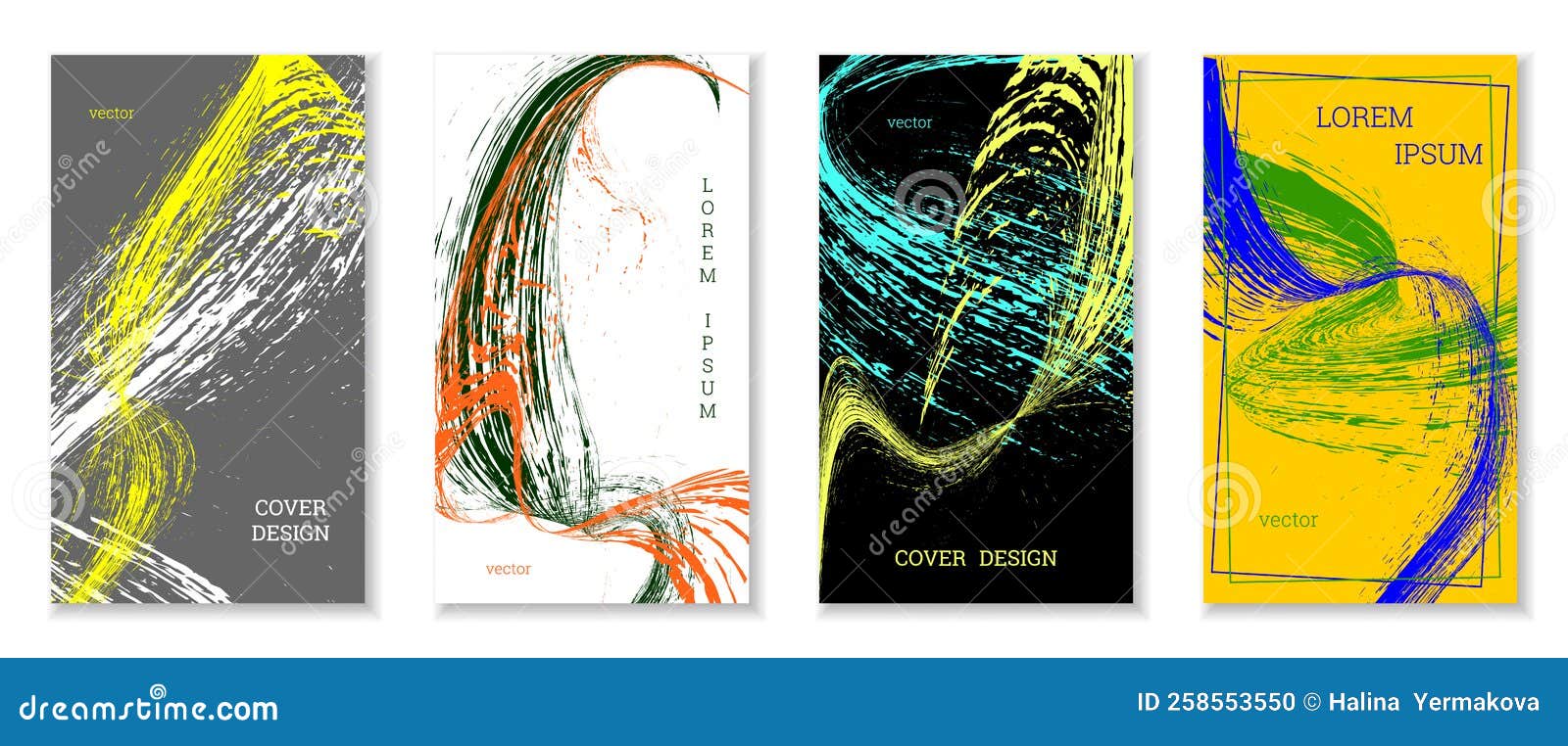 Drawn Strokes, Waves. Abstract Cover. Set of 4 Covers, Vector. Stock ...