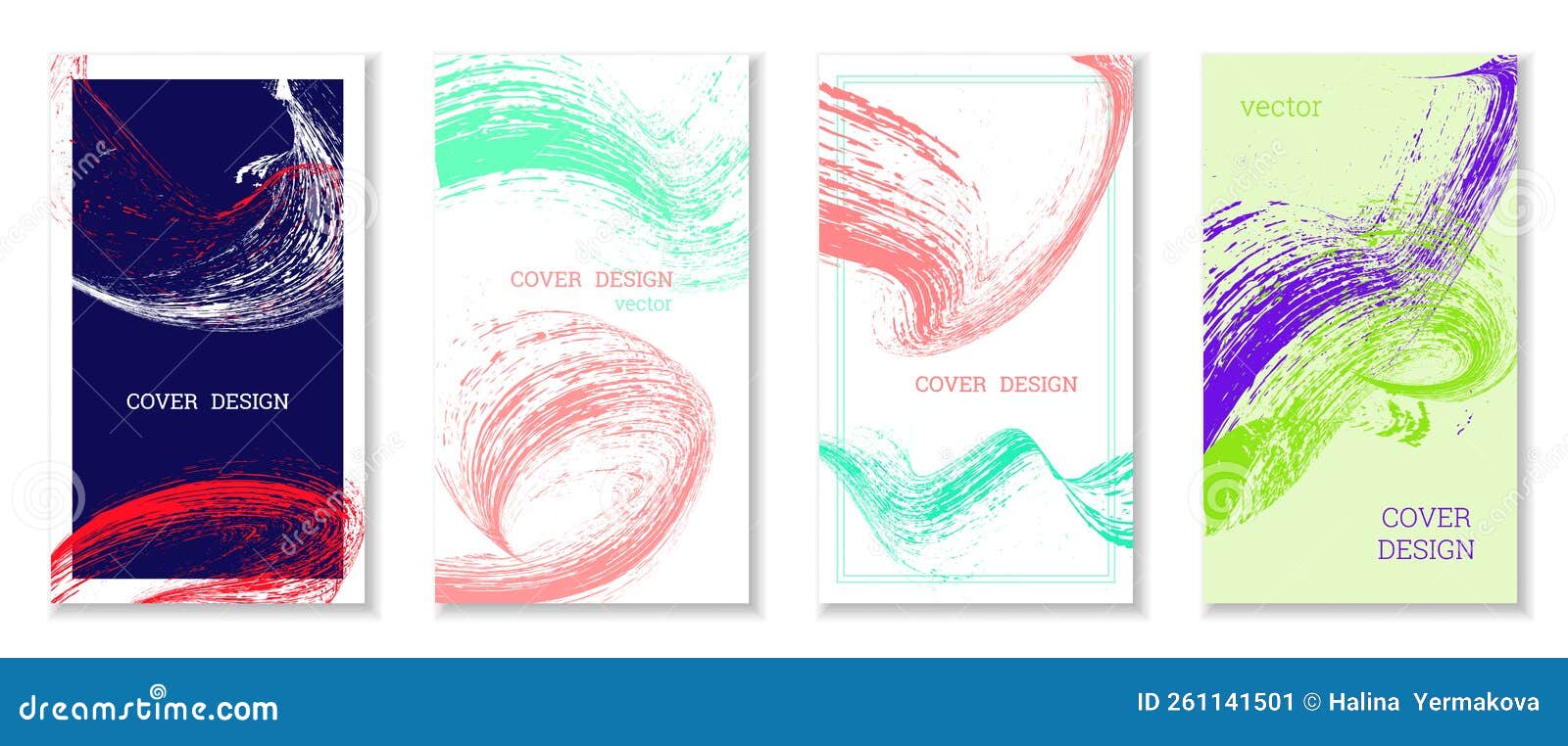 Drawn Strokes, Waves. Abstract Cover. Set of 4 Covers, Vector. Stock ...