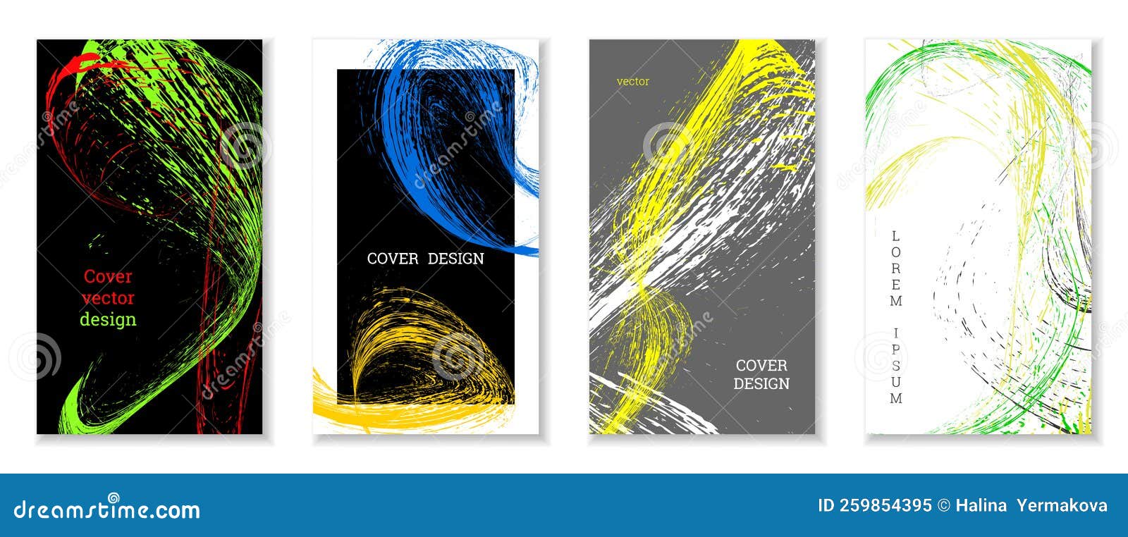 Drawn Strokes, Waves. Abstract Cover. Set of 4 Covers, Vector. Stock ...