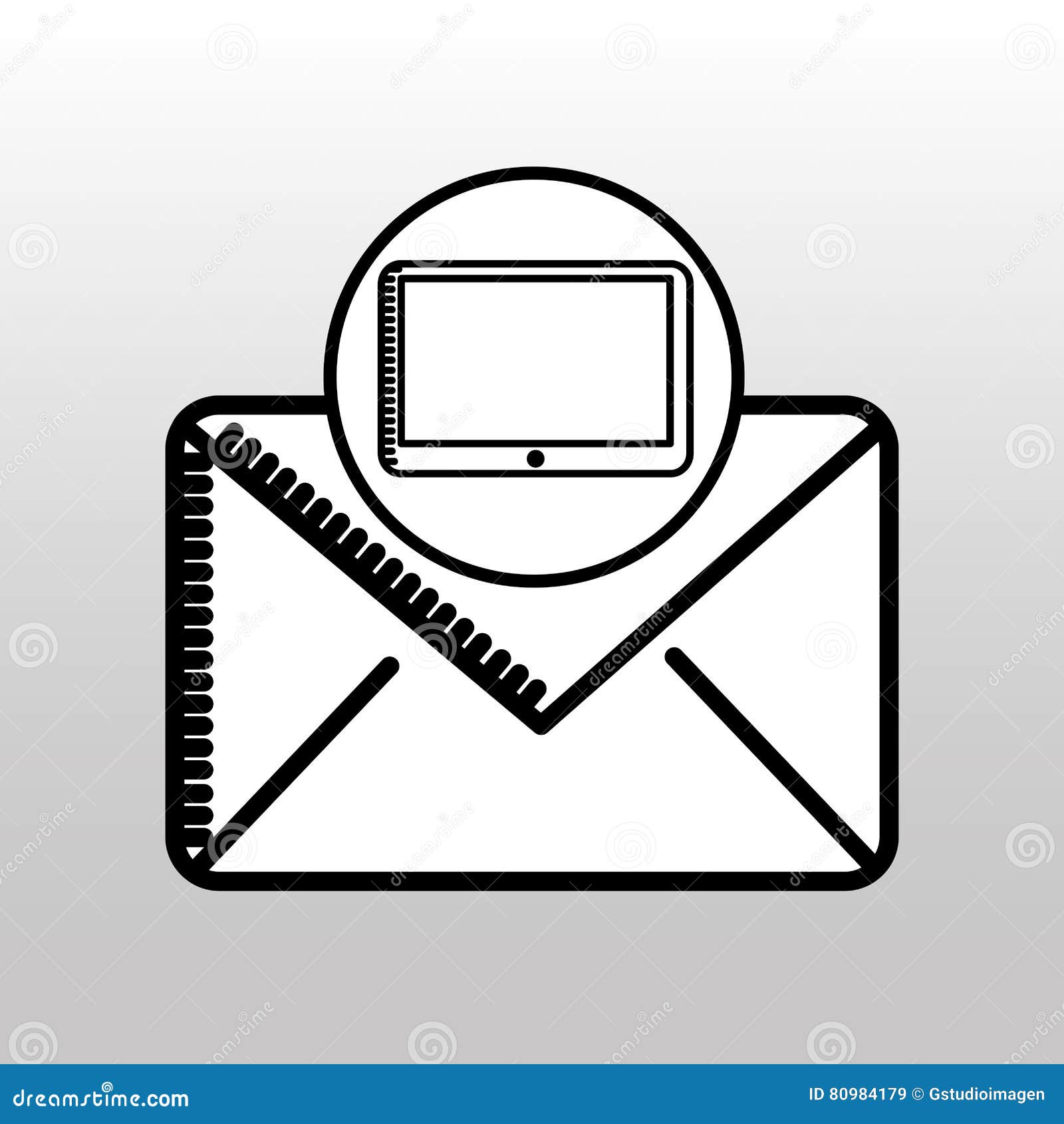 Tablet And Email Symbols In Black And White Cartoon Vector ...