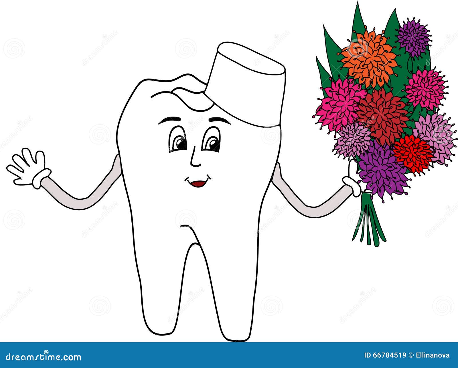 Drawn Tooth Doctor with Flowers Stock Vector - Illustration of smile ...