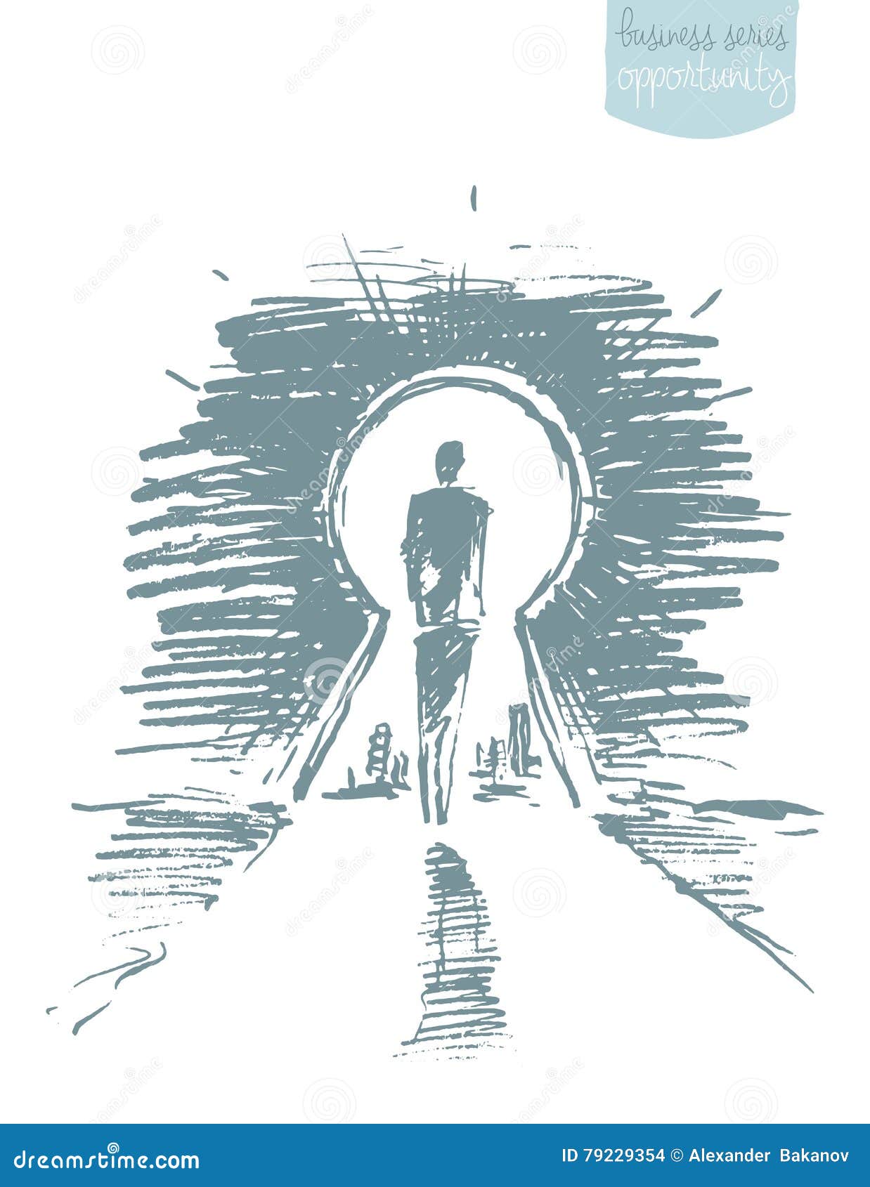 Drawn Vector Man Standing Open Keyhole Sketch Stock Vector ...