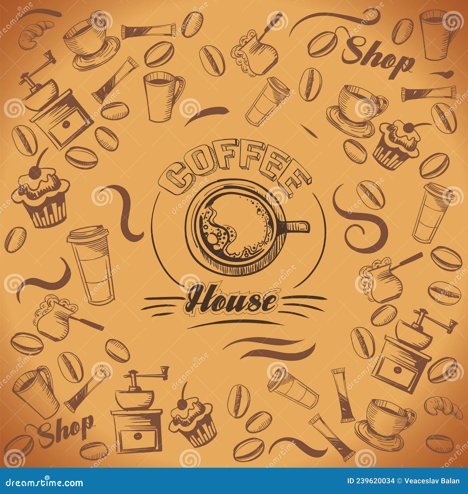 Coffee Theme Staggered Background Cartoon Vector | CartoonDealer.com ...