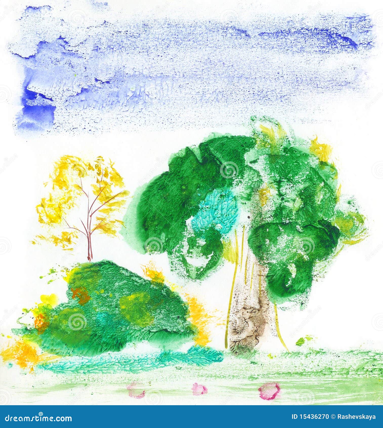 Drawn watercolor landscape stock illustration. Illustration of artistic ...