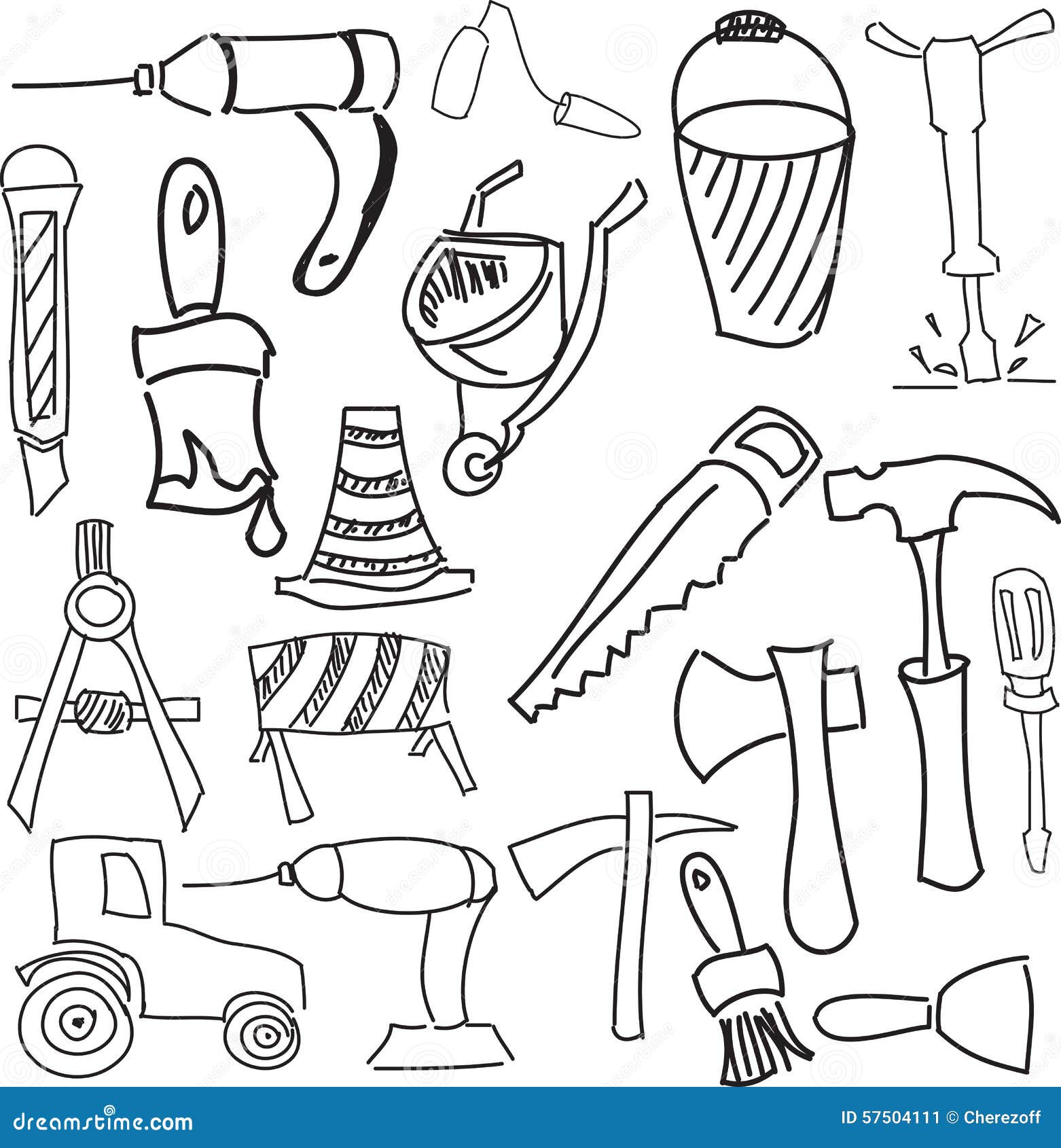 Drawn working tools stock vector. Illustration of tools - 57504111