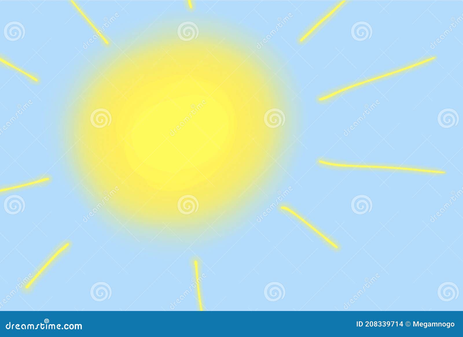 Drawn Yellow Sun with Rays in the Blue Sky Stock Illustration ...
