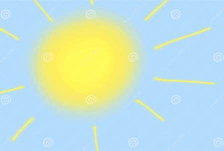 Drawn Yellow Sun with Rays in the Blue Sky Stock Illustration ...