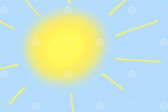 Drawn Yellow Sun with Rays in the Blue Sky Stock Illustration ...