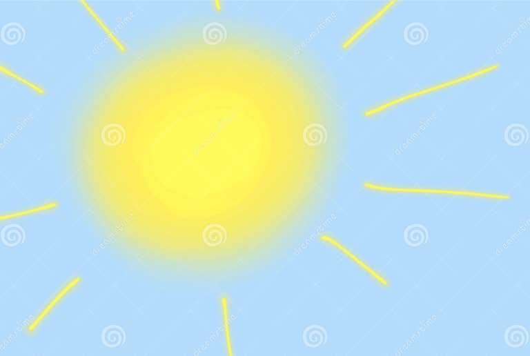 Drawn Yellow Sun with Rays in the Blue Sky Stock Illustration ...