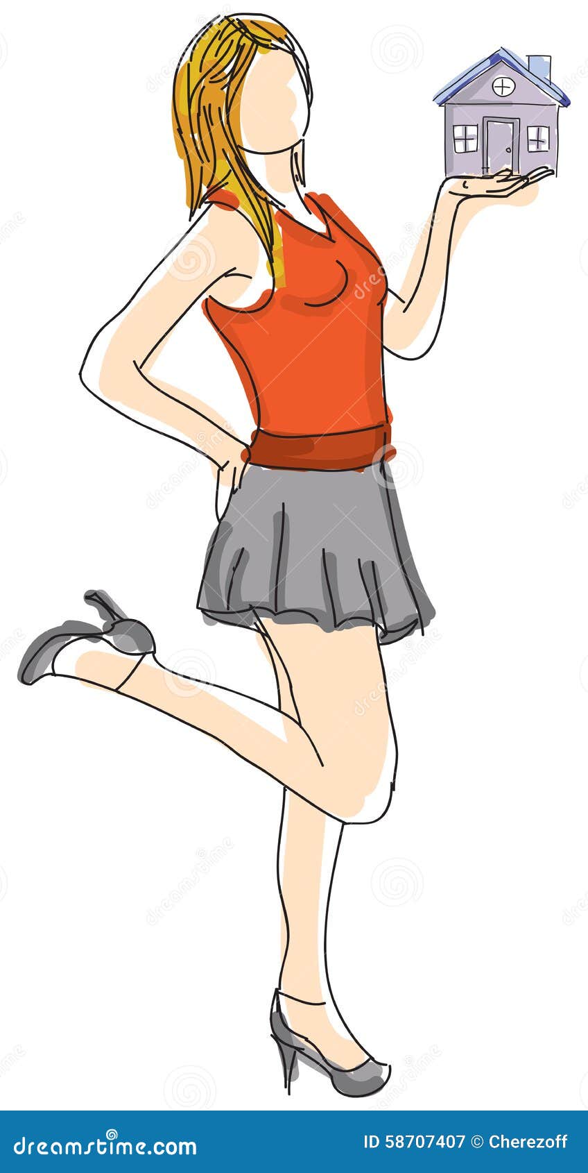 Drawn Young Girl Holding House Stock Vector - Illustration of house ...