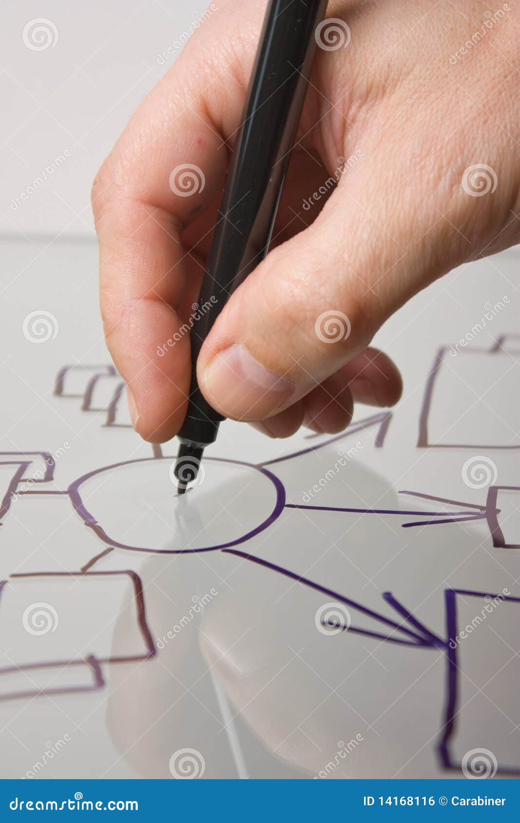 Draws a Block Diagram on a Transparent Glass Stock Photo - Image of ...