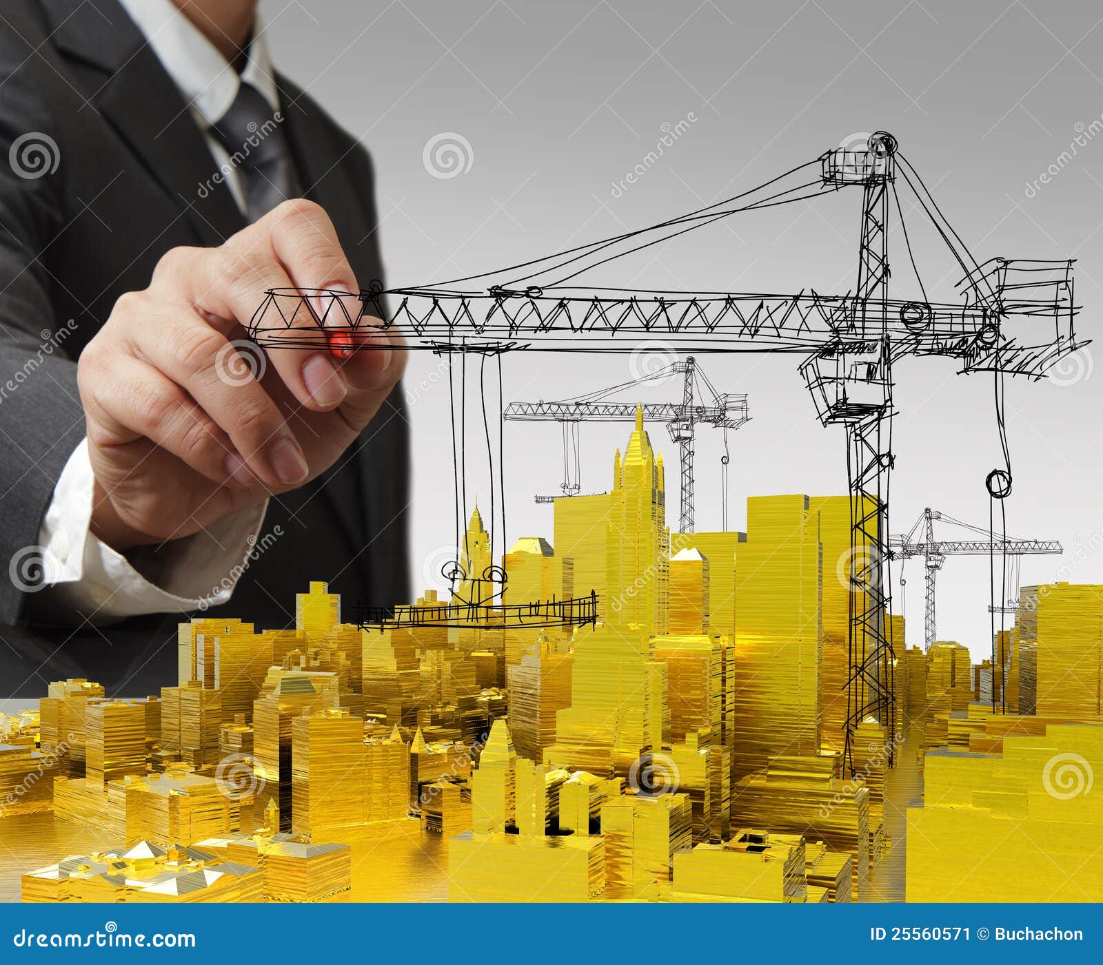 Draws Golden Building Development Concept Stock Image - Image of draw ...
