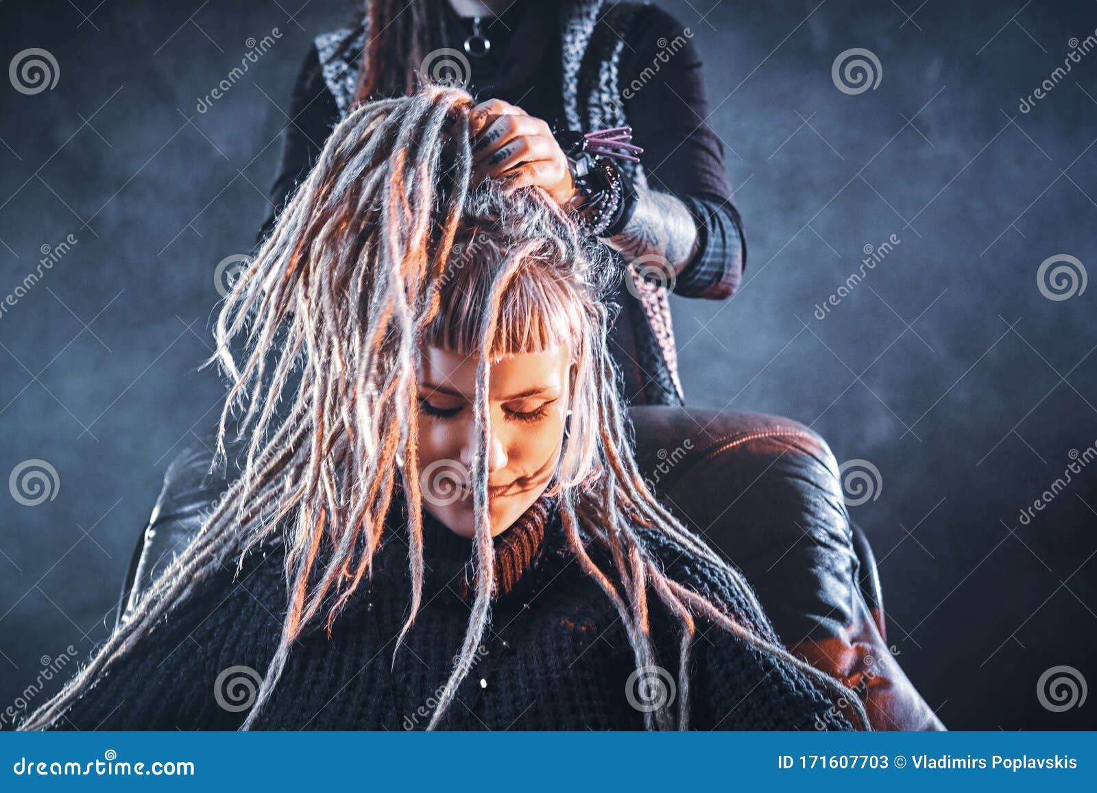Dreadlocks Master is Working on Client`s Head Stock Image - Image of ...