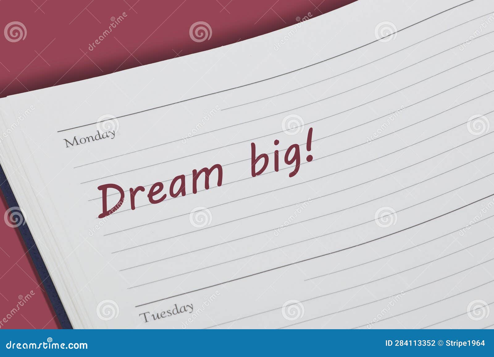 Dream Big Reminder Note in a Diary Page Stock Photo - Image of memo ...