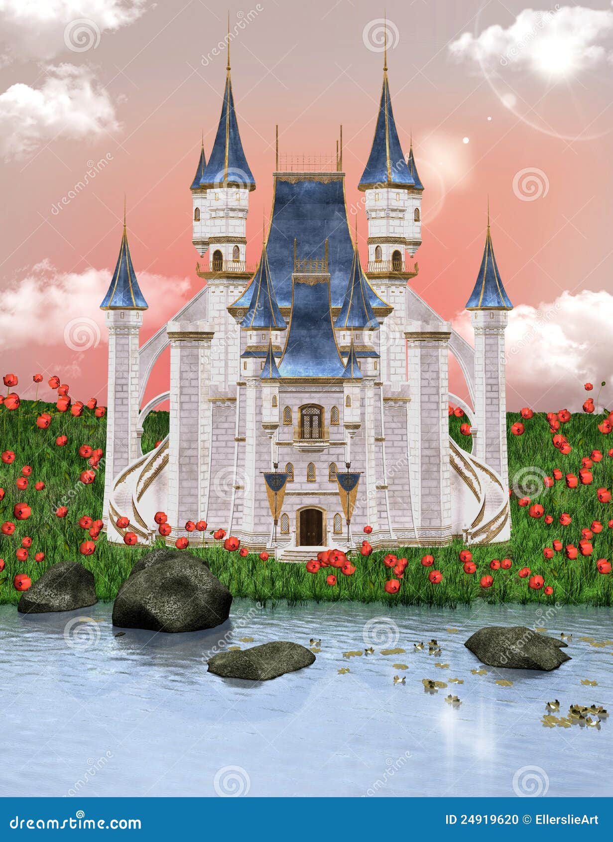 Dream castle stock illustration. Illustration of lawn - 24919620