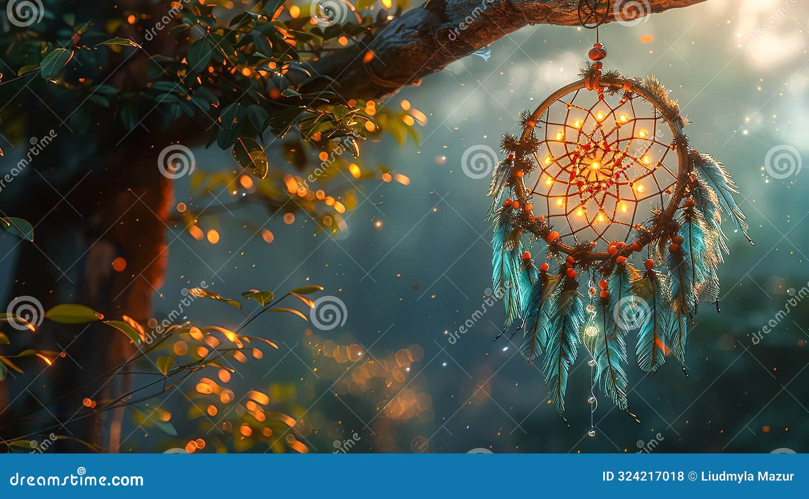 A Dream Catcher is Hanging from a Tree in a Forest. Stock Photo - Image ...