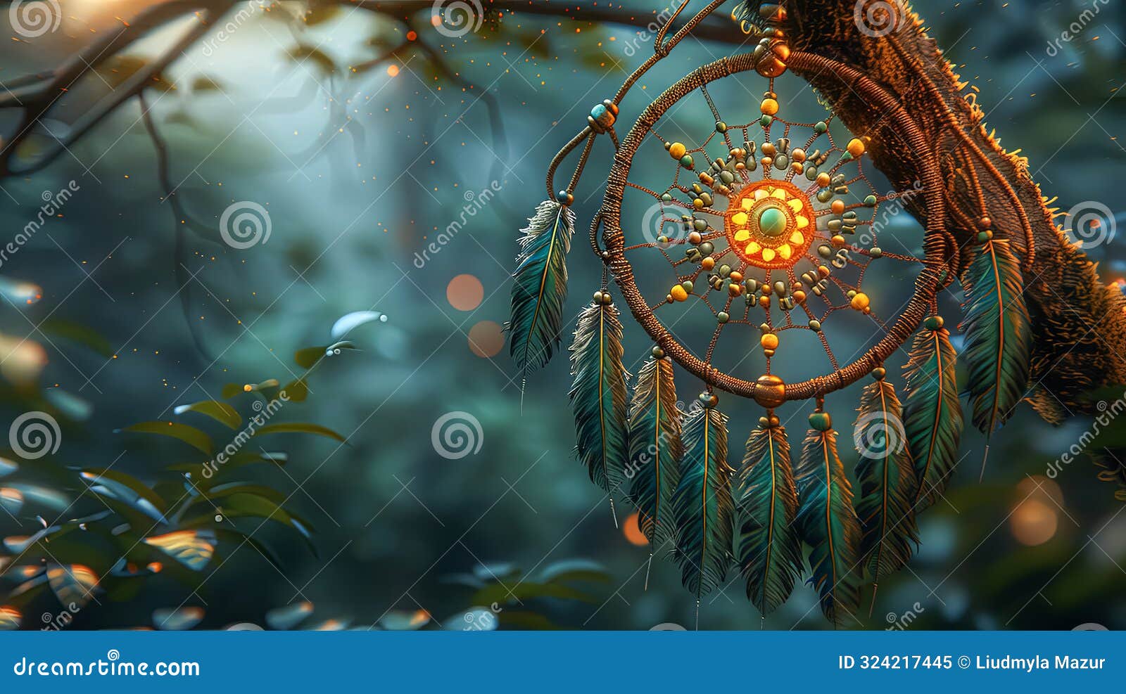 A Dream Catcher is Hanging from a Tree in a Forest. Stock Image - Image ...