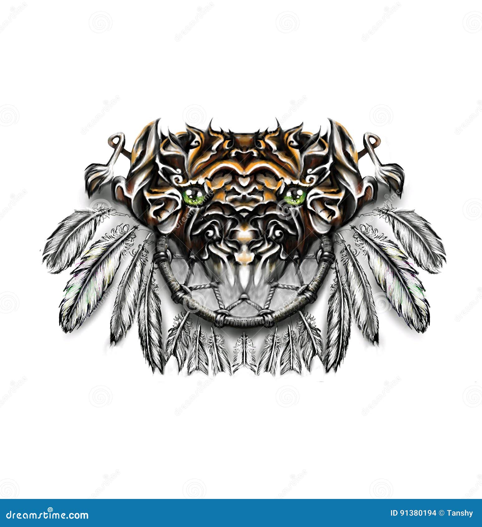 Dream. Catcher Tiger Feather Pattern Stock Illustration - Illustration ...