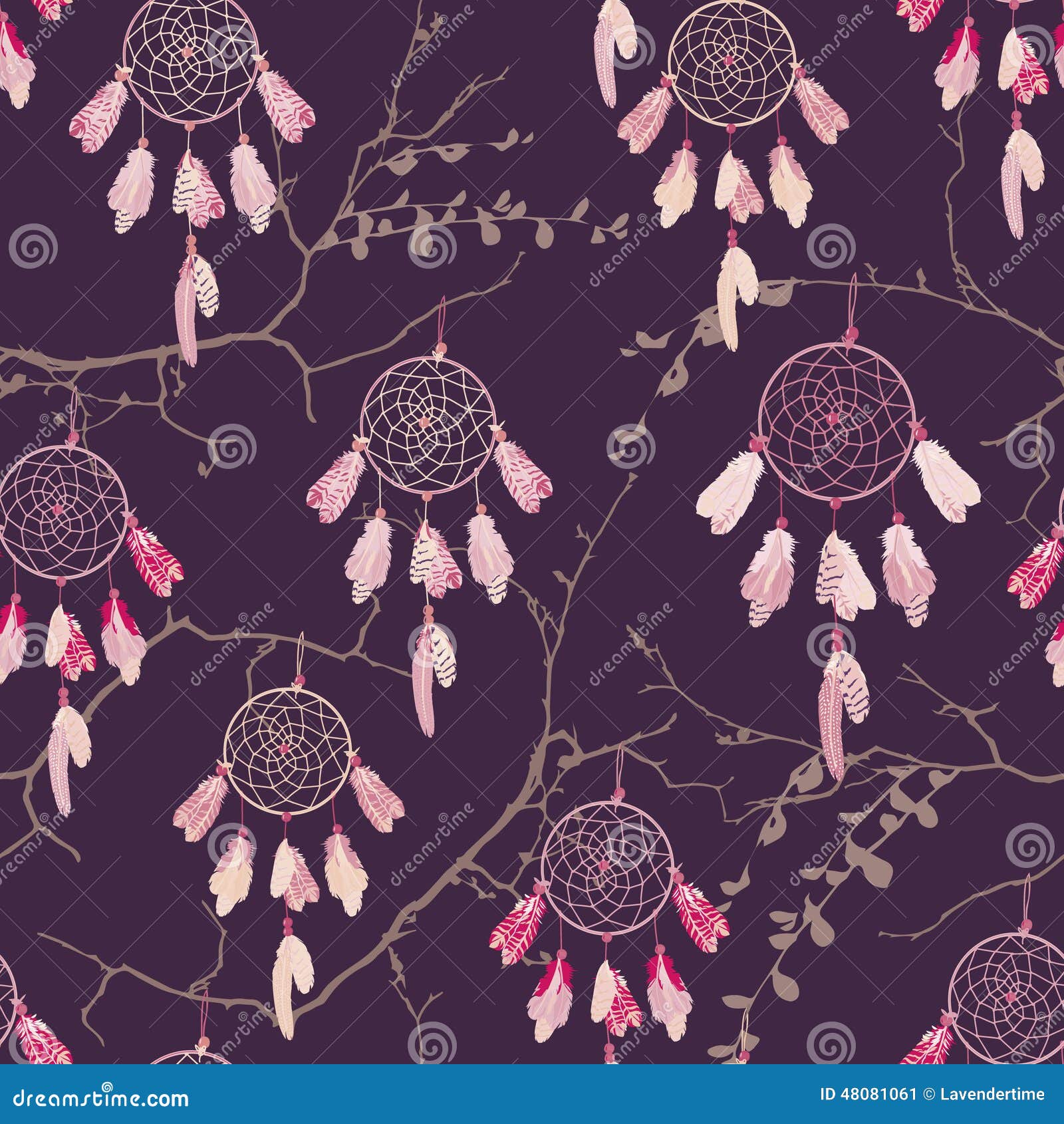 Dream Catchers on the Bare Branches Seamless Vector Pattern Stock ...
