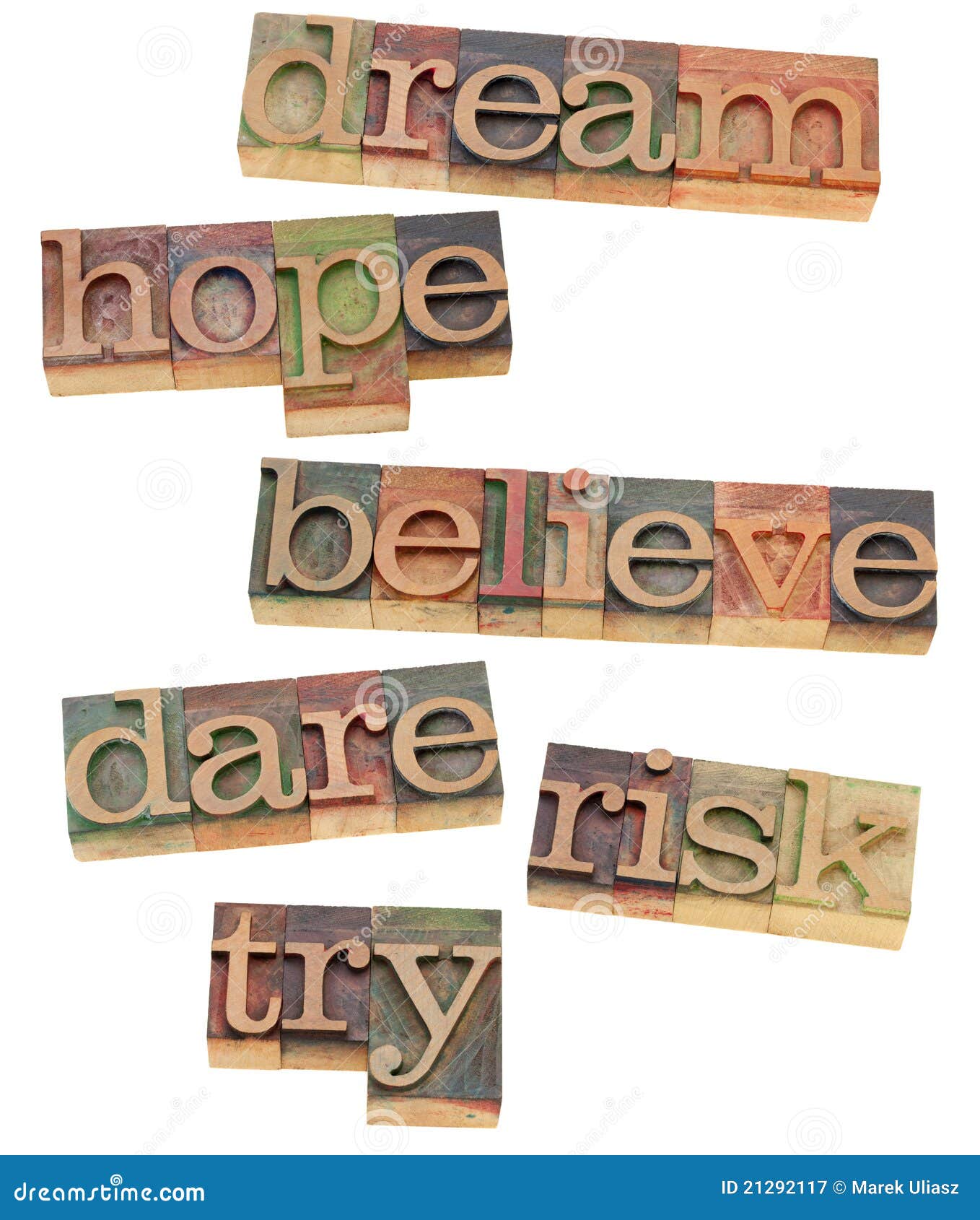 Dream, Hope, Believe, Dare, Risk and Try Stock Image - Image of ...