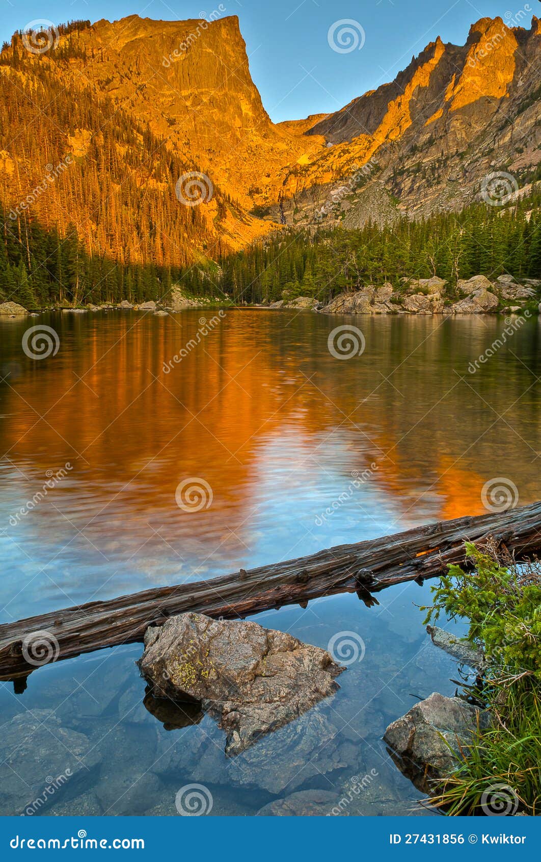 Dream Lake at Sunrise stock photo. Image of sunset, orange - 27431856