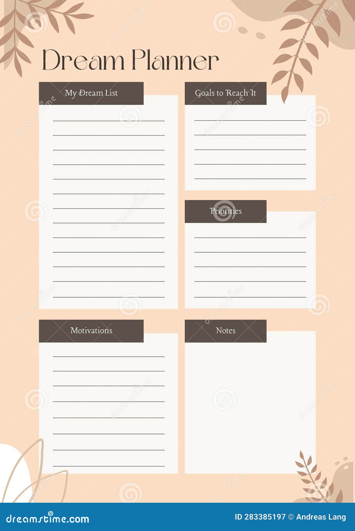 Dream Planner Digital Planning Insert Sheet Printable Page Template ...